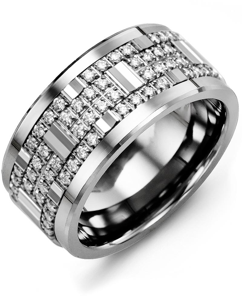 Men's Wide Faceted All Lab Diamond Wedding Ring in Tungsten White Gold ...