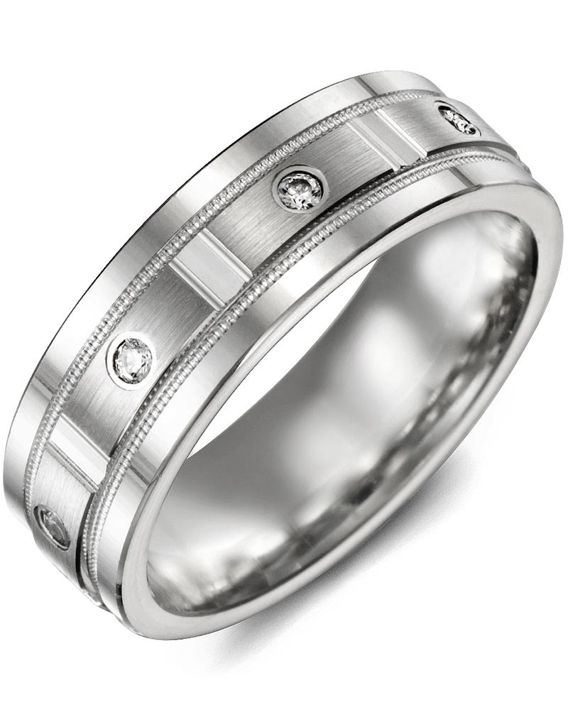 Men's Vertical Accents Milgrain Edges Diamond Wedding Ring in White ...
