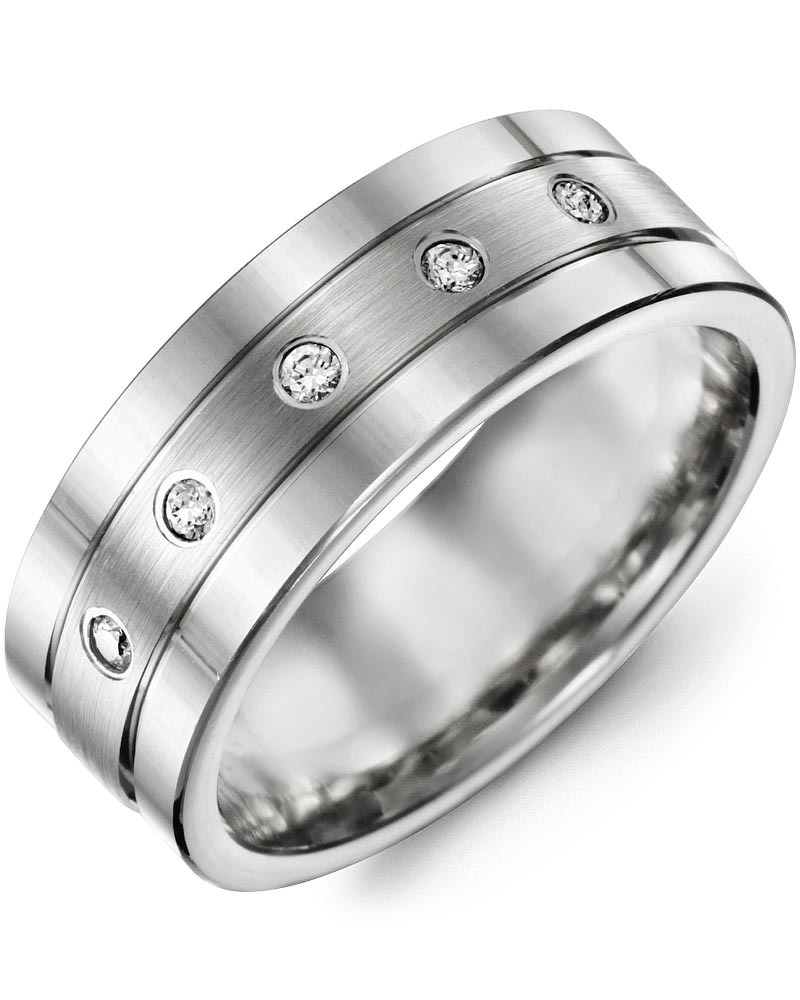 Men's Triple Band Effect Diamond Wedding Band in White Gold 8mm 5 ...